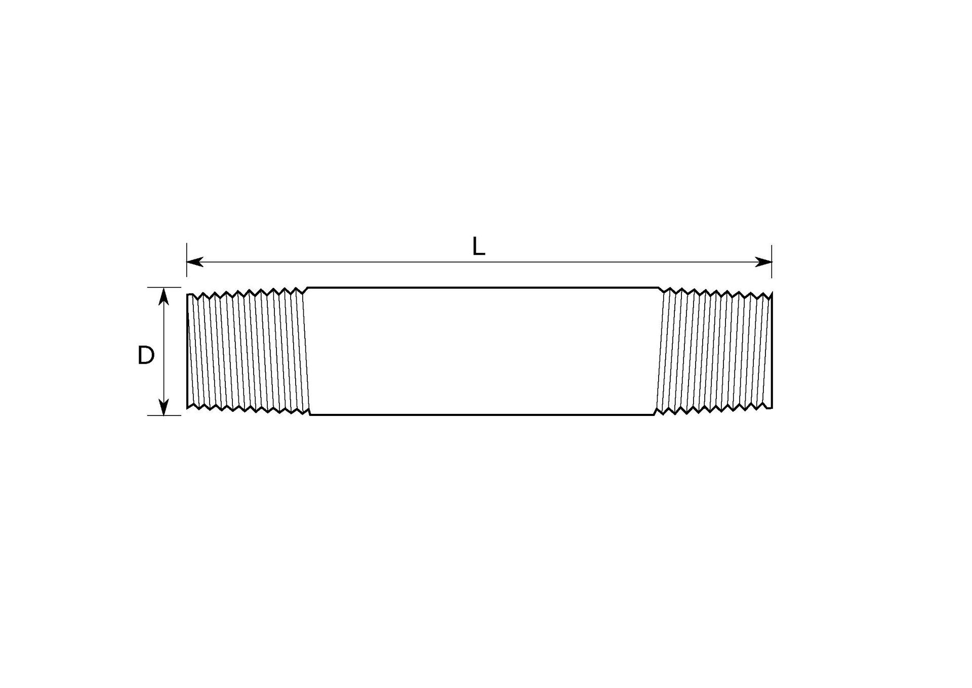 Barrel nipple, EN 10241, 2 1/2", AISI316, INDURA