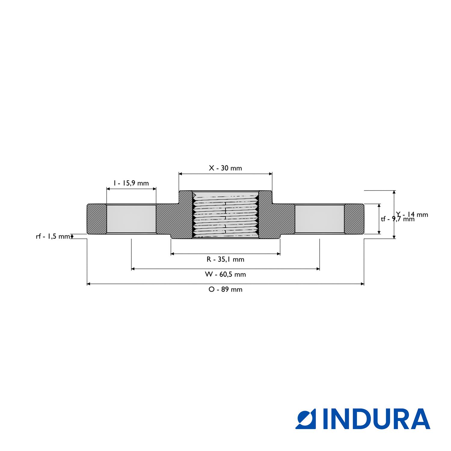 Threaded flange, ASME B16.5, 150 lbs, 1/2", AISI316L, INDURA