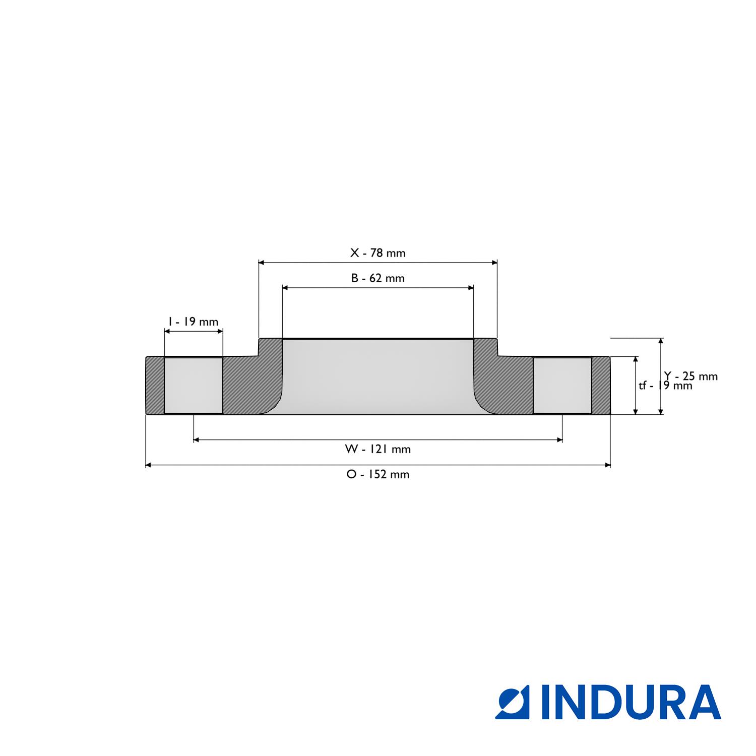 Lap Joint flange, ASME B16.5, 150 lbs, 2", AISI304L, INDURA
