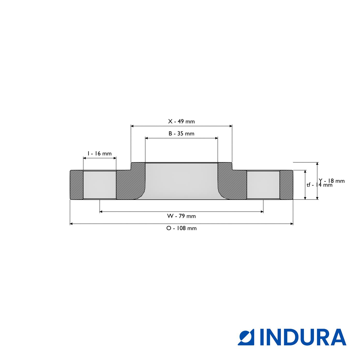 Lap Joint flange, ASME B16.5, 150 lbs, 1", AISI304L, INDURA