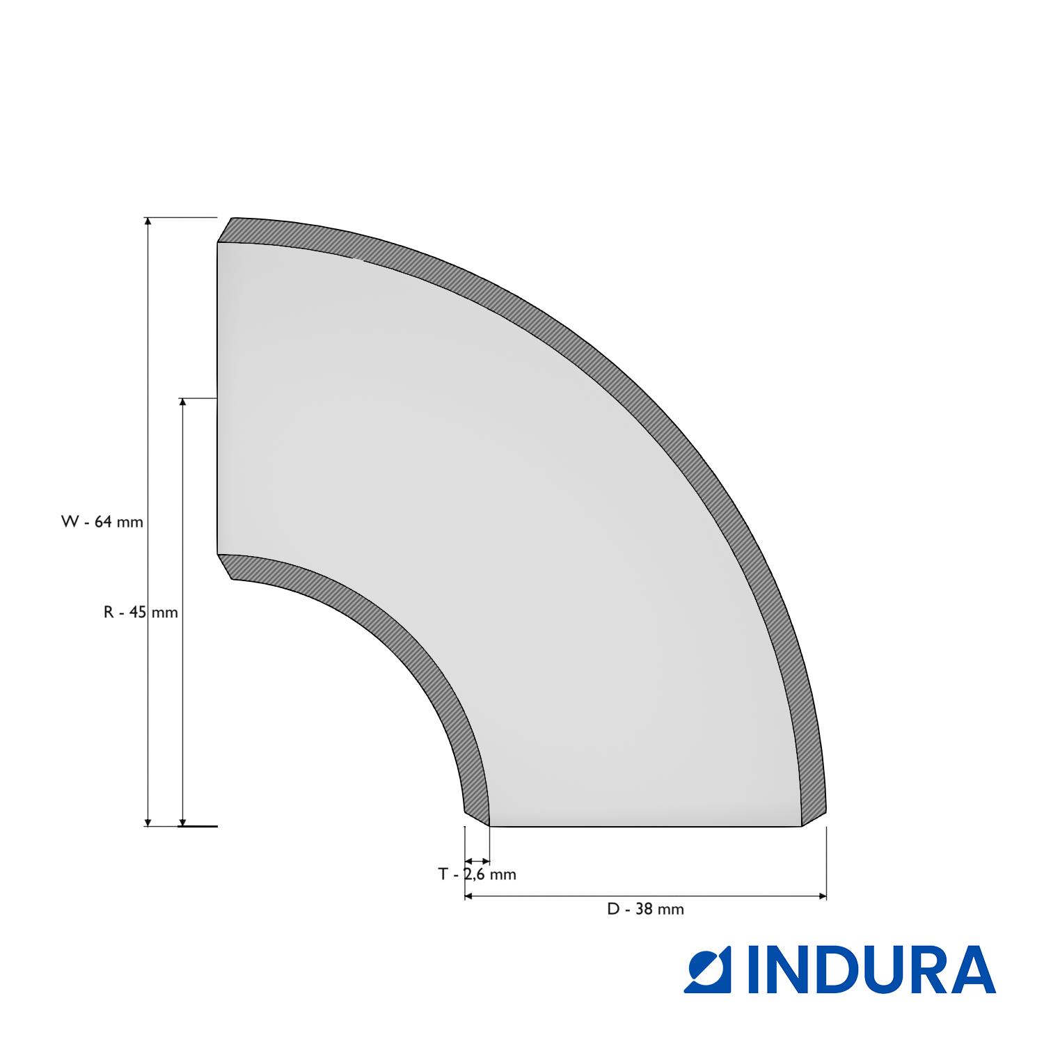 Butt Weld Elbow, EN10253-2, T:A, 38, P235GH-TC1, INDURA