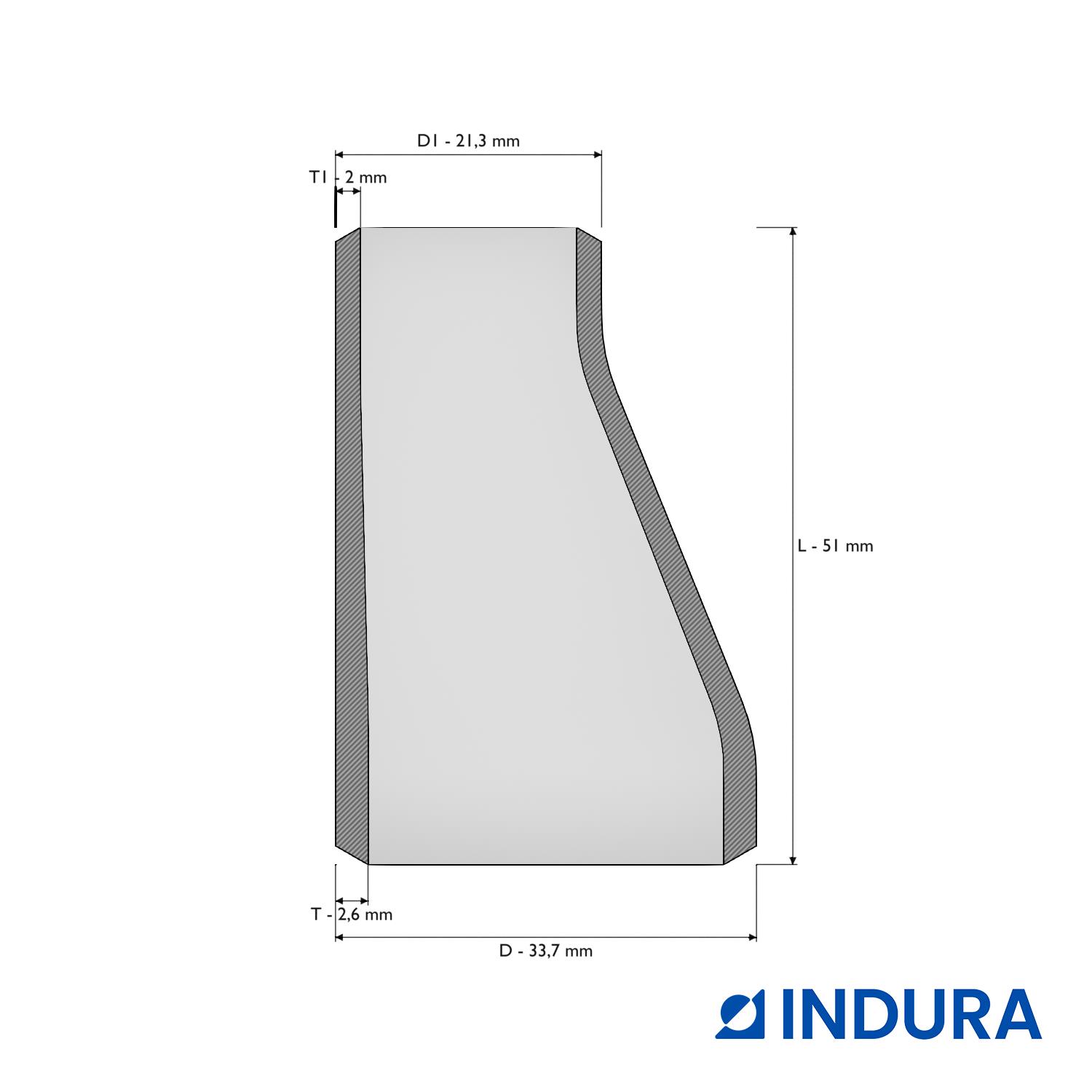 Eccentric Reducer, EN10253-2, T:A, 33.7x21.3, P235GH-TC1, INDURA