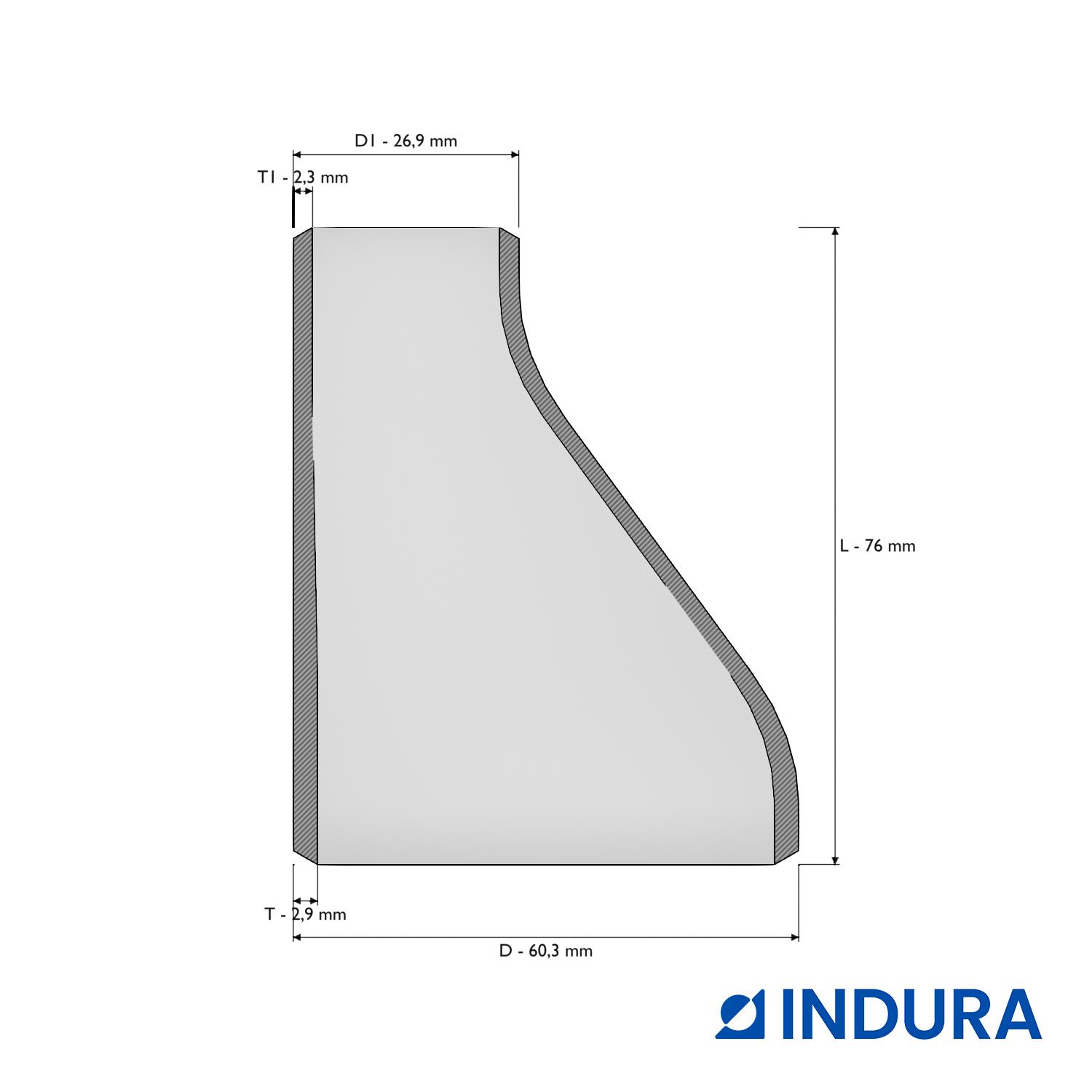 Eccentric Reducer, EN10253-2, T:A, 60.3x26.9, P235GH-TC1, INDURA