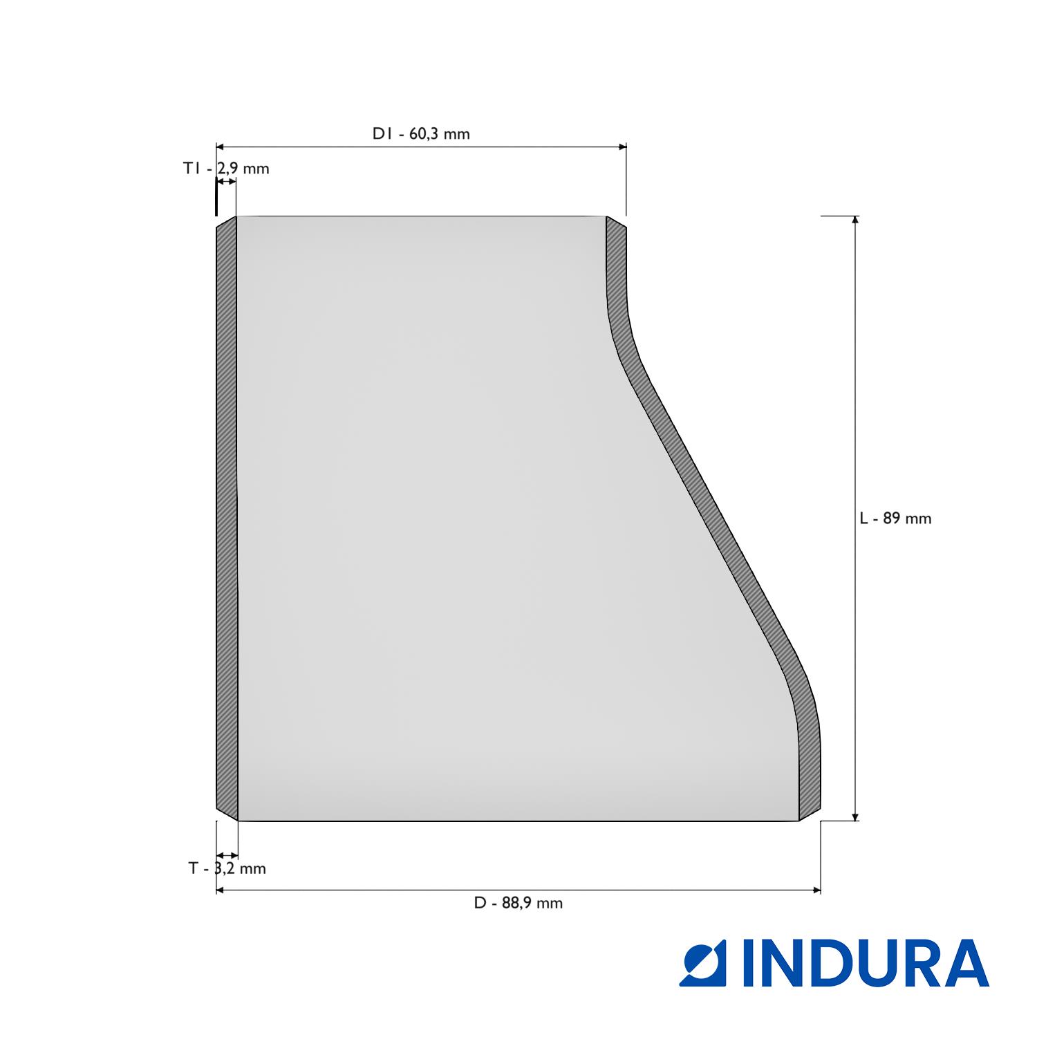 Eccentric Reducer, EN10253-2, T:A, 88.9x60.3, P235GH-TC1, INDURA