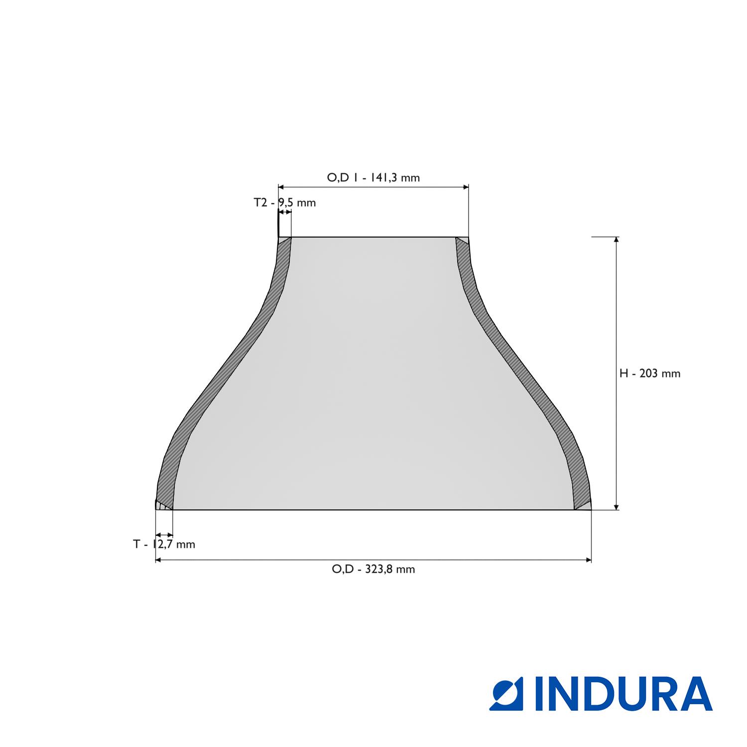 Concentric Reducer, ASME B16.9, Sch. XS, 12"x5", A-234 WPB, INDURA