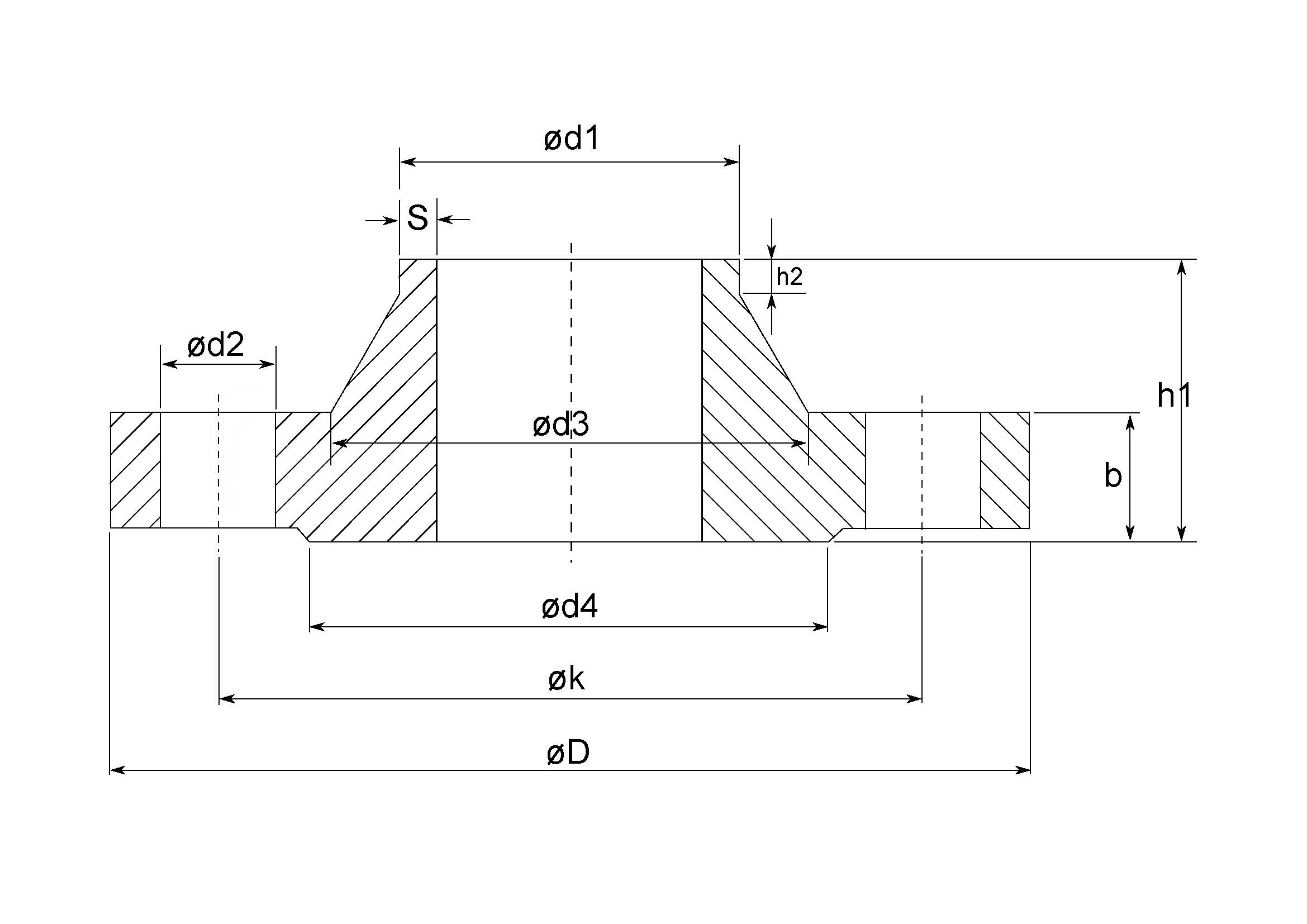 Welding neck flange, DIN2633, PN16, DN25, P250GH, INDURA