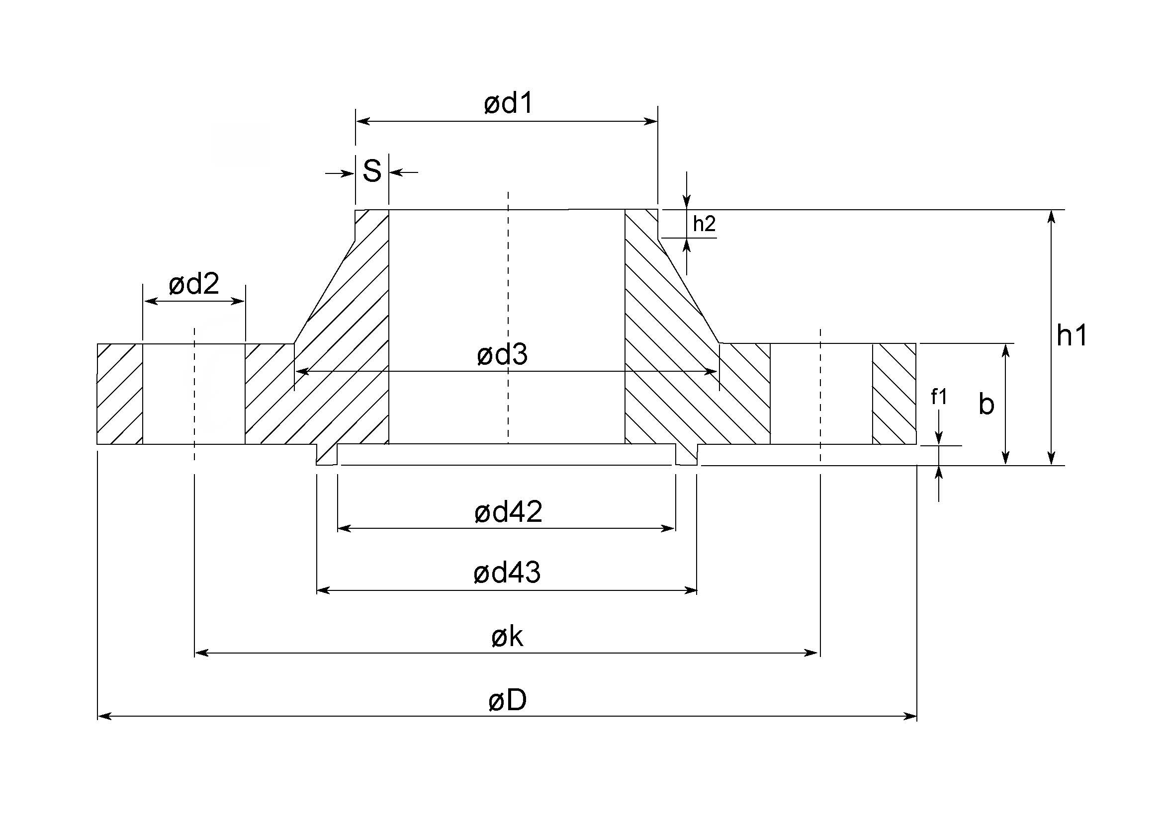 Welding neck flange, DIN2633, PN16, DN250, P250GH, INDURA
